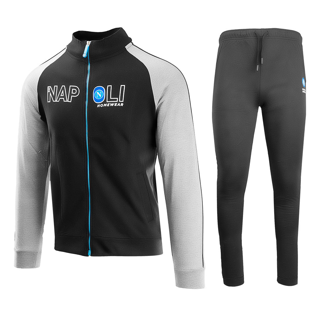 Tuta Bambino Homewear Pigiama Full Zip SSC Napoli Nero e Grigio ...